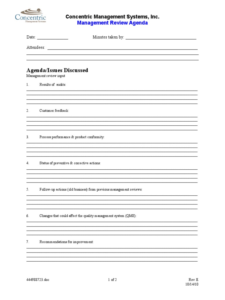 Management Review Agenda Template | PDF | Quality Management | Quality ...