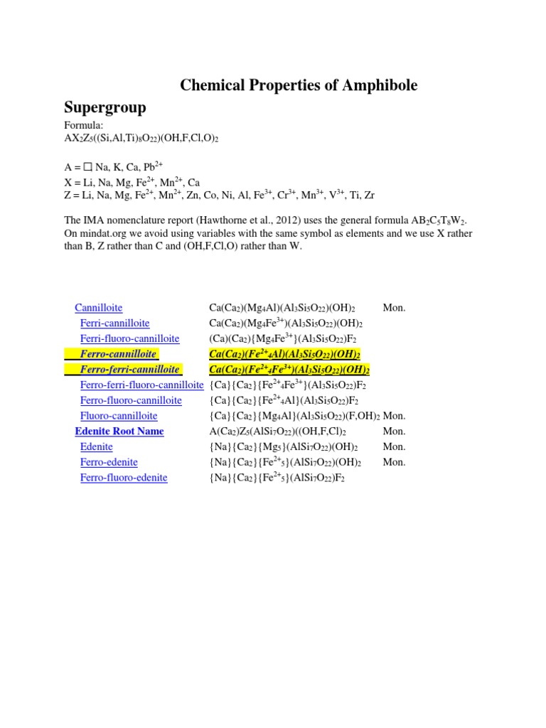 Chemical Properties of Amphibole Supergroup: Cannilloite Ferri ...
