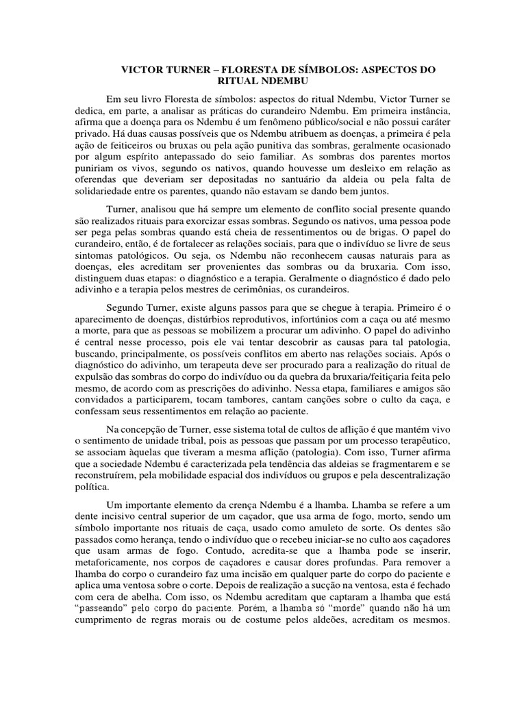 Resumo Floresta de Símbolos: Aspectos Do Ritual Ndembu | PDF | Caça ...