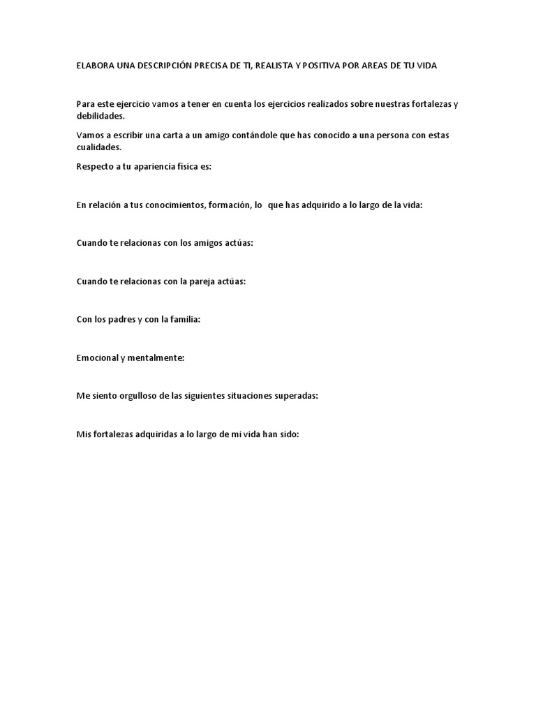 Carta A Mi Mismo AUTOESTIMA | PDF | Relaciones personales, crianza y ...