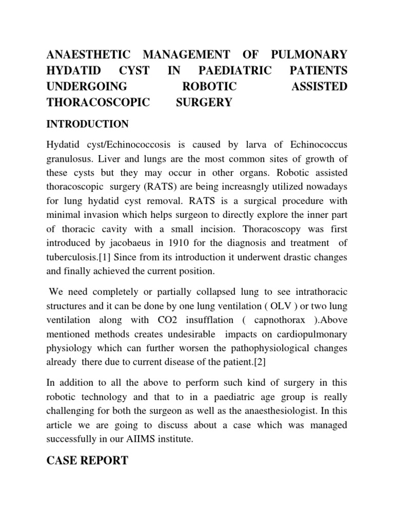 Pediatric Anesthesia for Robotic Thoracoscopy | PDF | Surgery | Anesthesia