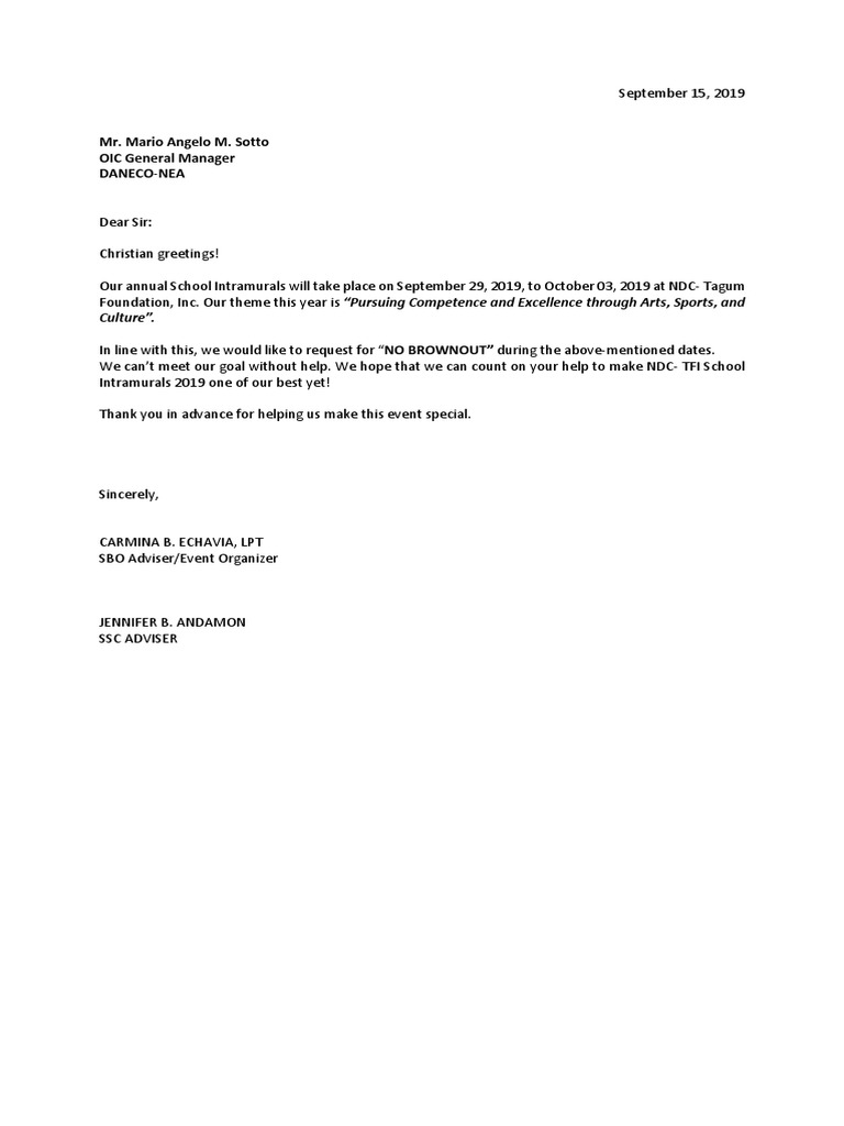 DANECO No Brownout Request | PDF