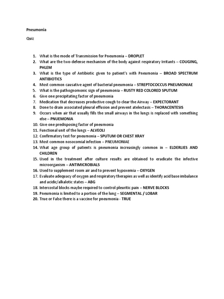 Quiz in Pneumonia | PDF