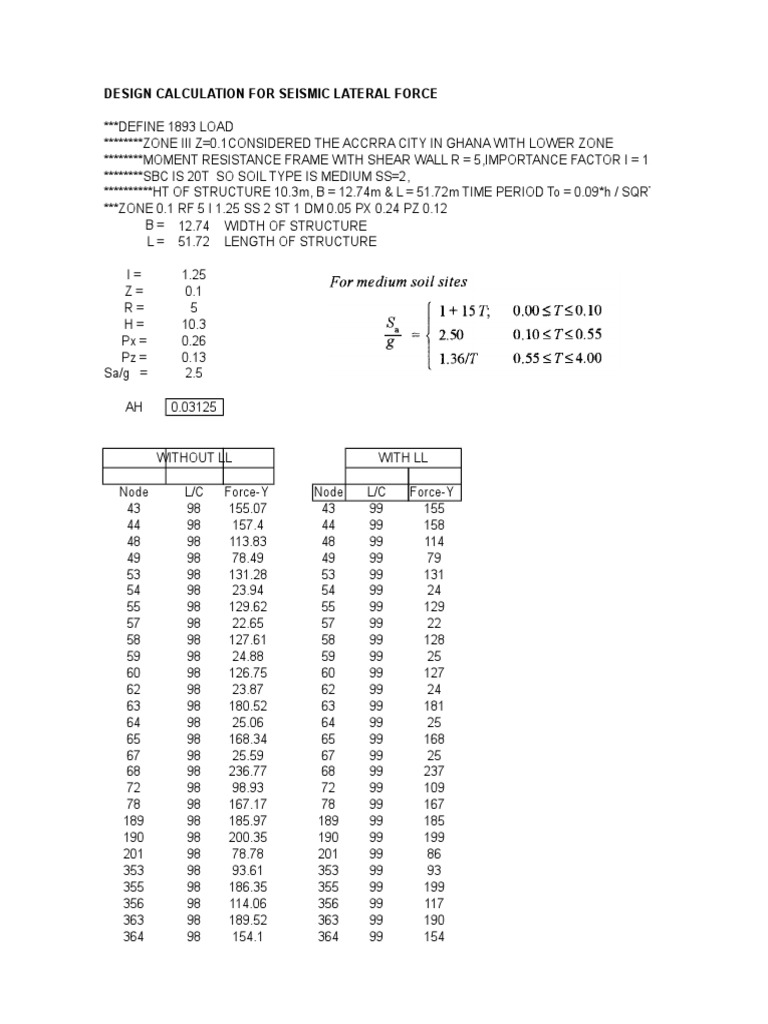 Design Calculation For Seismic Lateral Force | PDF | Civil Engineering ...