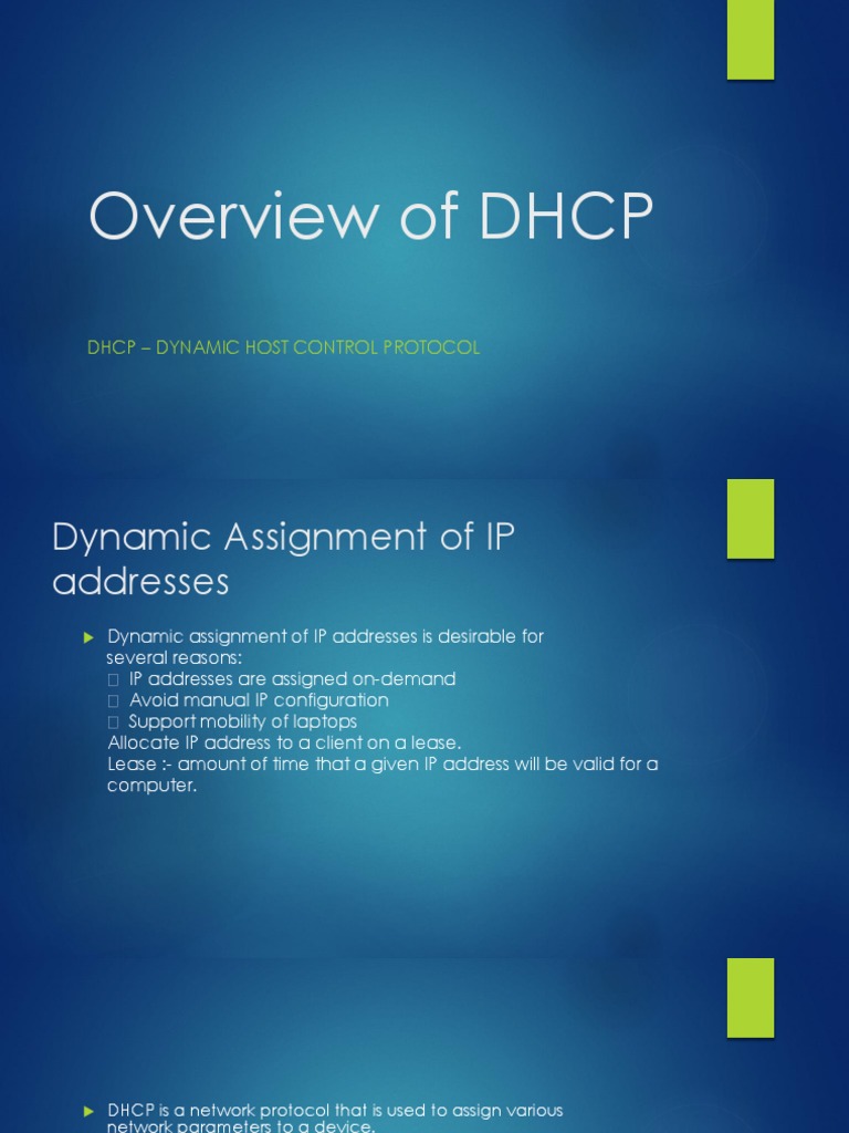 Overview of DHCP: DHCP - Dynamic Host Control Protocol | Download Free PDF | Ip Address ...