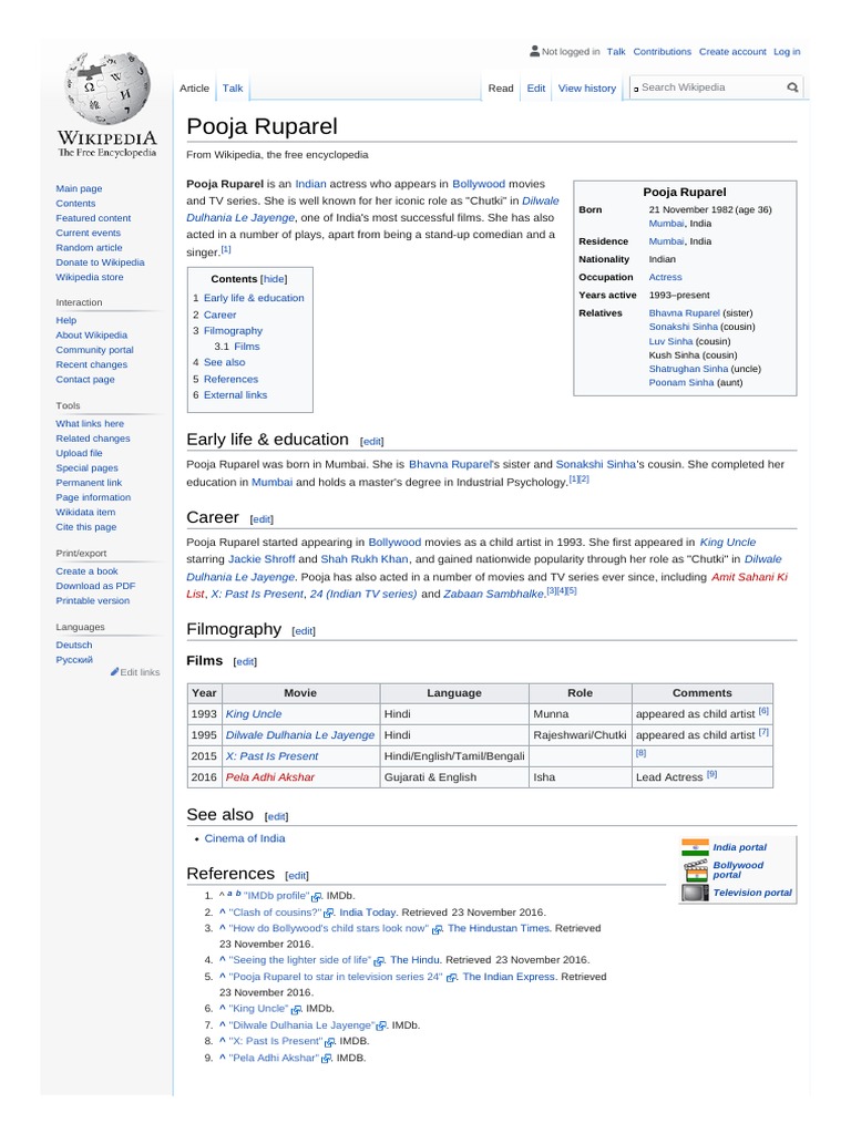 Pooja Ruparel | PDF | Wikipedia | Bollywood