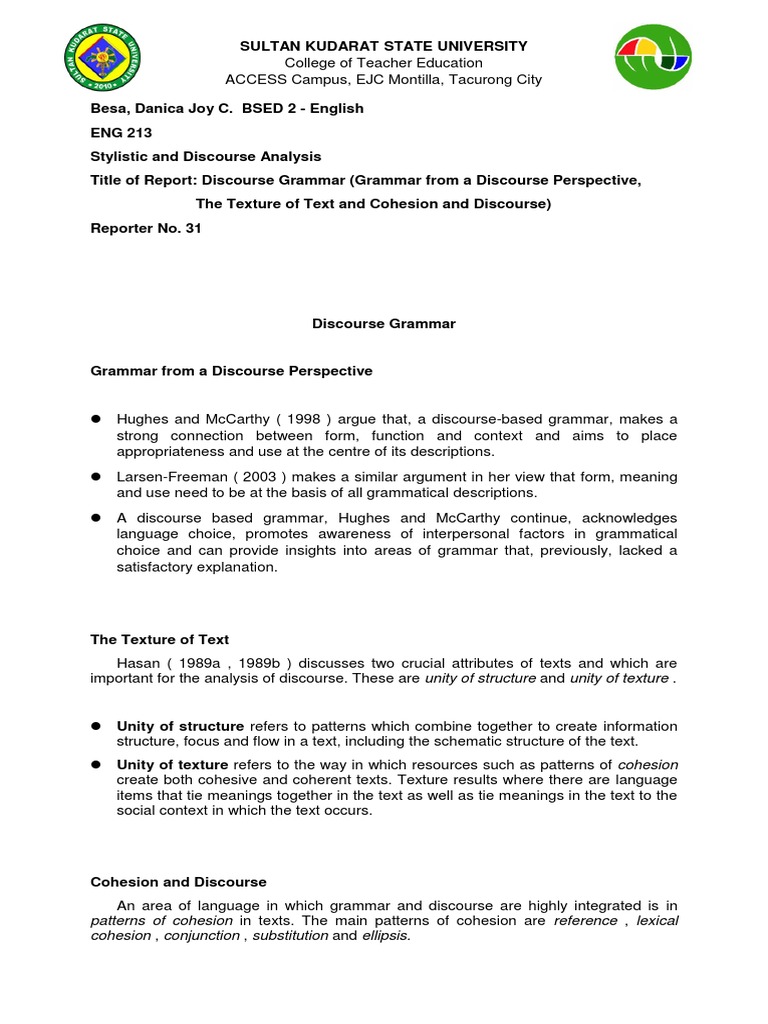 Discourse Grammar | PDF | Word | Lexicon