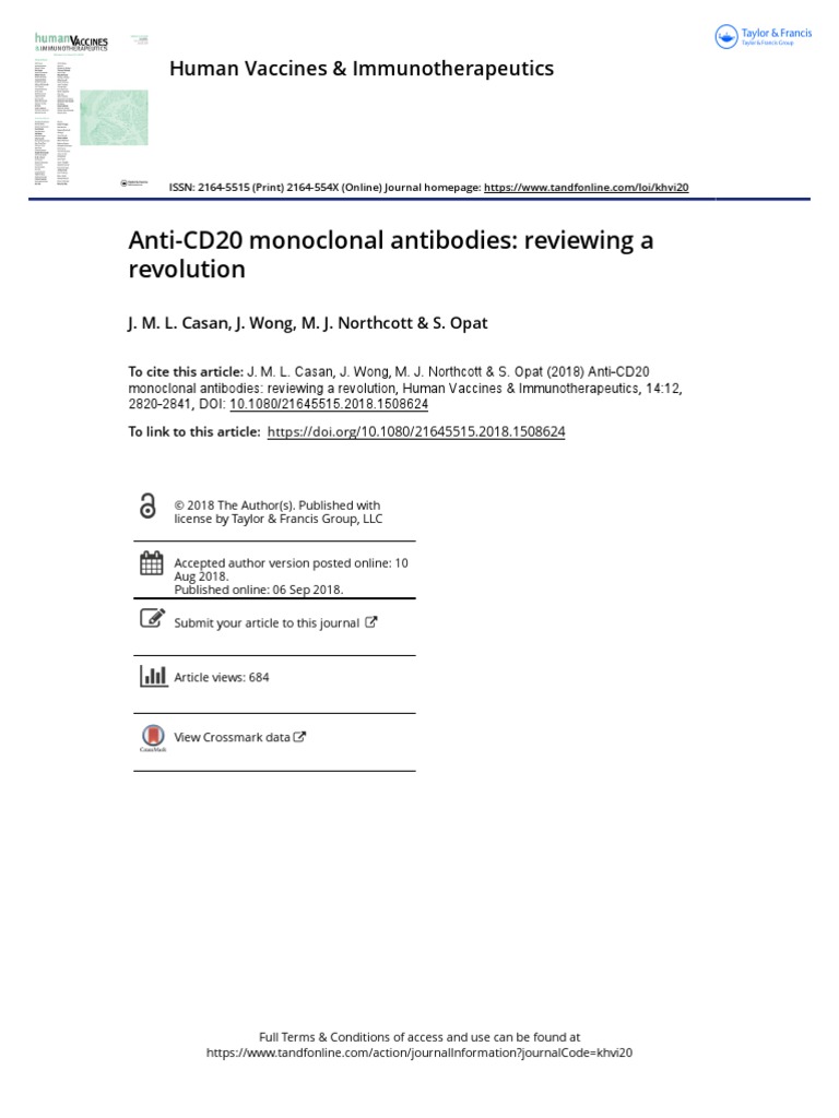 Anti CD20 Monoclonal Antibodies Reviewing A Revolution | PDF ...