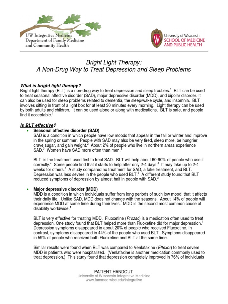 Handout Light Therapy | PDF | Mood Disorders | Major Depressive Disorder