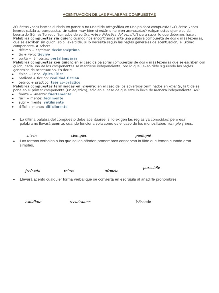 Acentuación de palabras compuestas | PDF | Gramática | Tipología ...