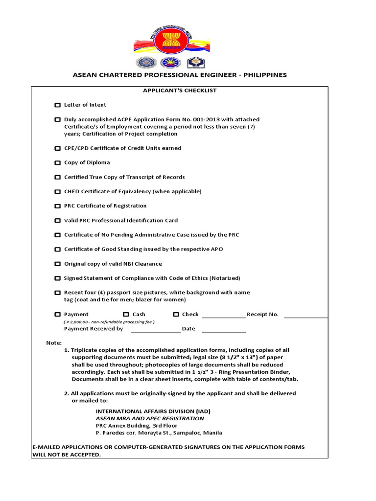 Asean Chartered Professional Engineer - Philippines: Applicant'S ...