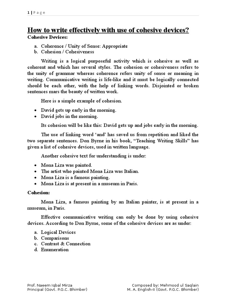 How To Write Effectively With Use of Cohesive Devices | PDF | Language ...