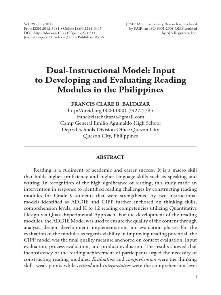 Dual-Instructional Model: Input To Developing and Evaluating Reading ...
