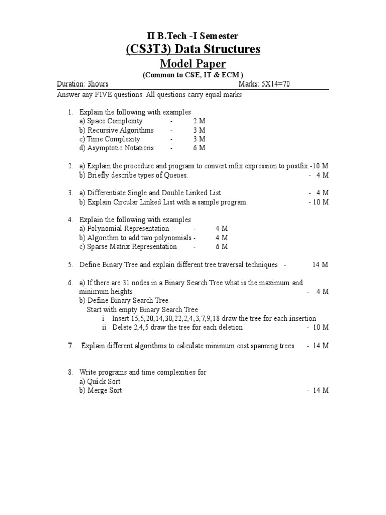 Data Structures Model Paper | PDF | Teaching Methods & Materials