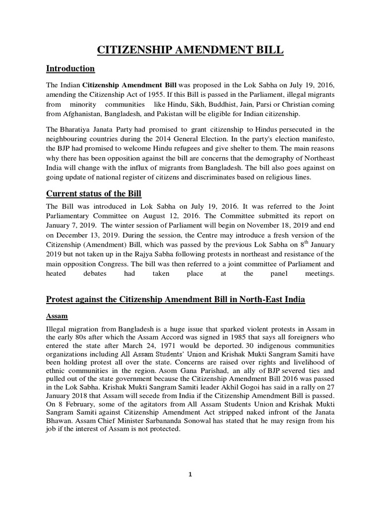 Citizenship Amendment Bill | PDF | Government Of India | South Asia