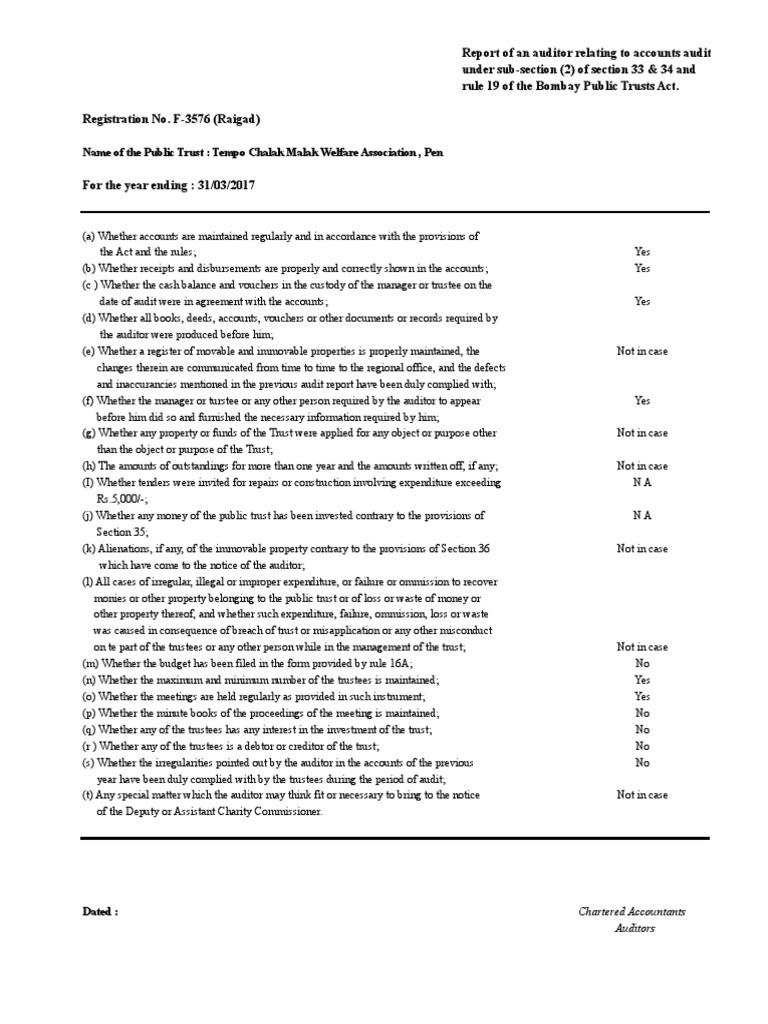Report of An Auditor Relating To Accounts Audited Under Sub-Section (2 ...