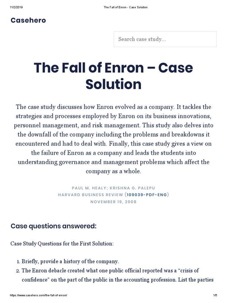 The Fall of Enron - Case Solution | Download Free PDF | Corporate ...