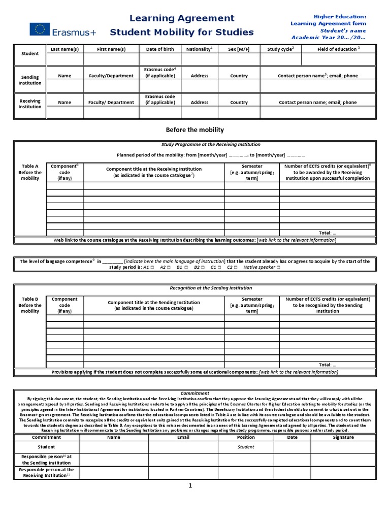 Learning Agreement Student Mobility For Studies | PDF | Academic Degree ...