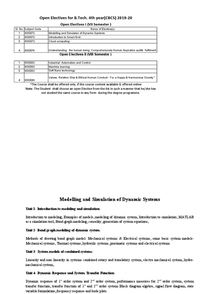 Open Electives For B.Tech. 4th Year (CBCS) 2019-20 | PDF | Cloud Computing | Simulation