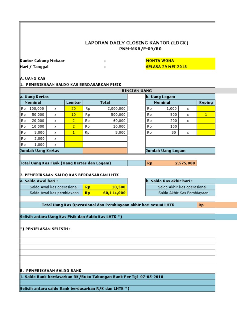 Laporan Daily Closing PNM Mekaar | PDF