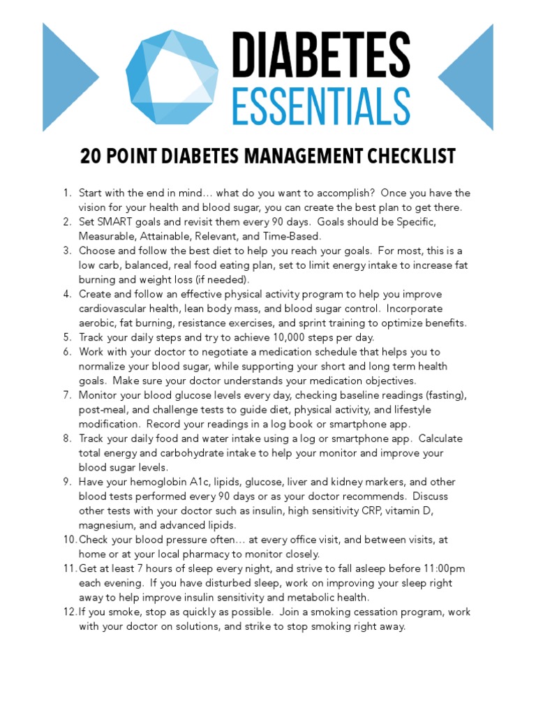 20 Point Diabetes Management Checklist | PDF | Dieting | Determinants ...