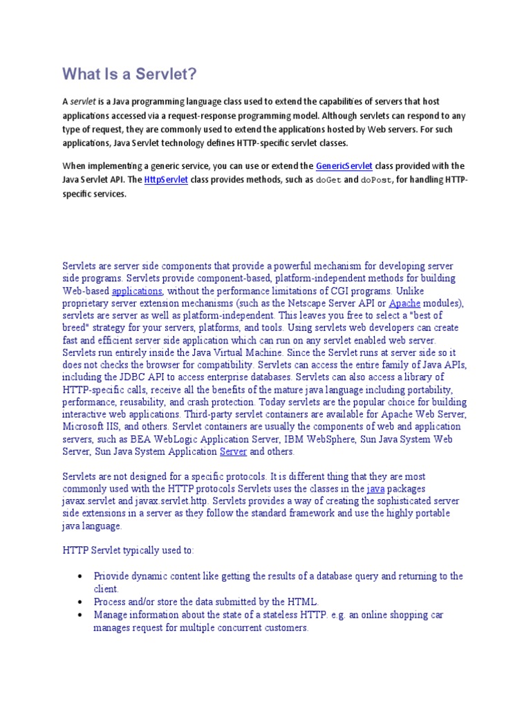 What Is A Servlet | Download Free PDF | Java (Programming Language) | Method (Computer Programming)