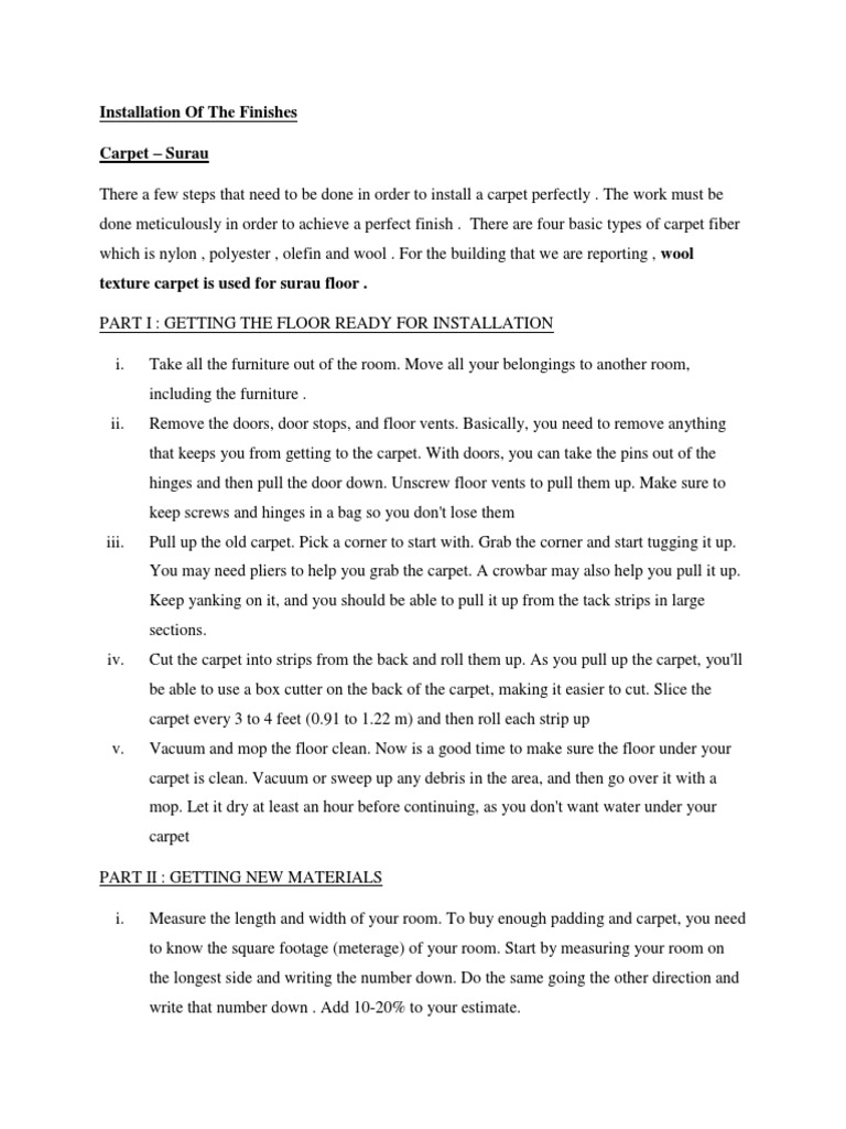Carpet Installation Guide for Surau | PDF | Carpet | Tile