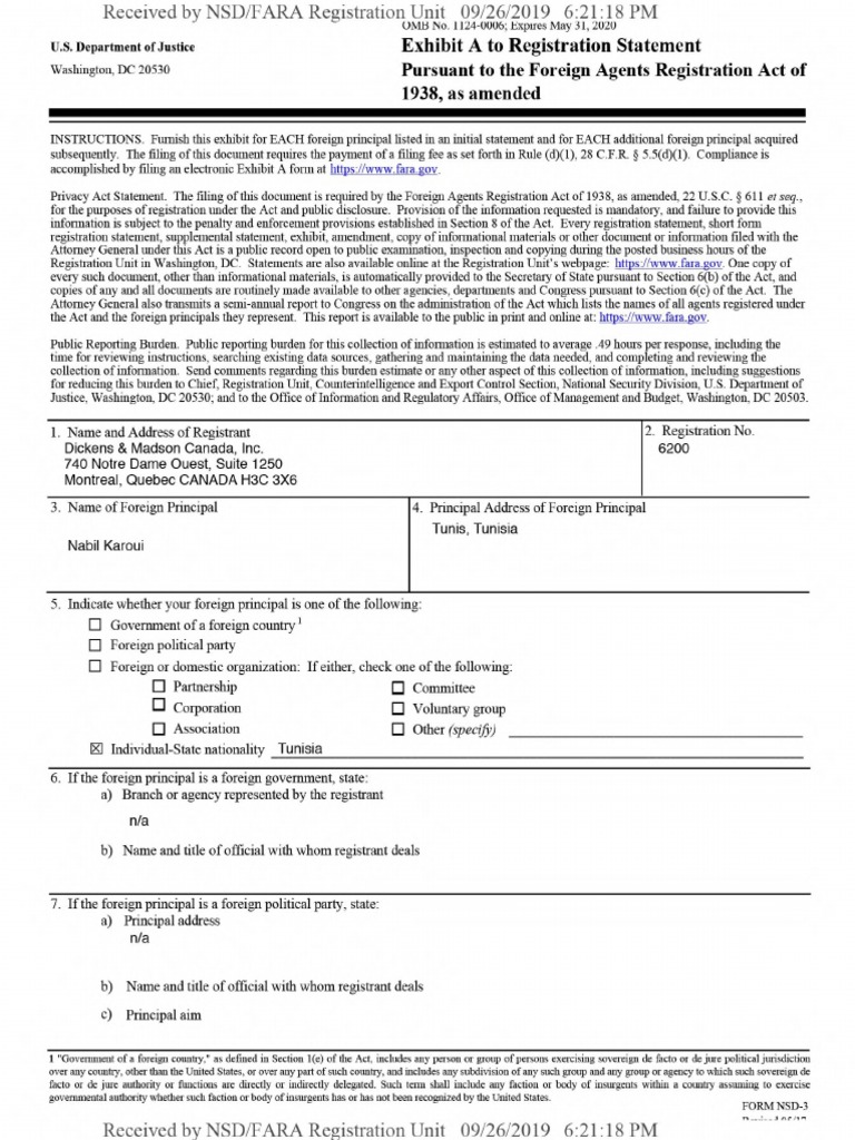 Exhibit A To Registration Statement Pursuant To The Foreign Agents ...