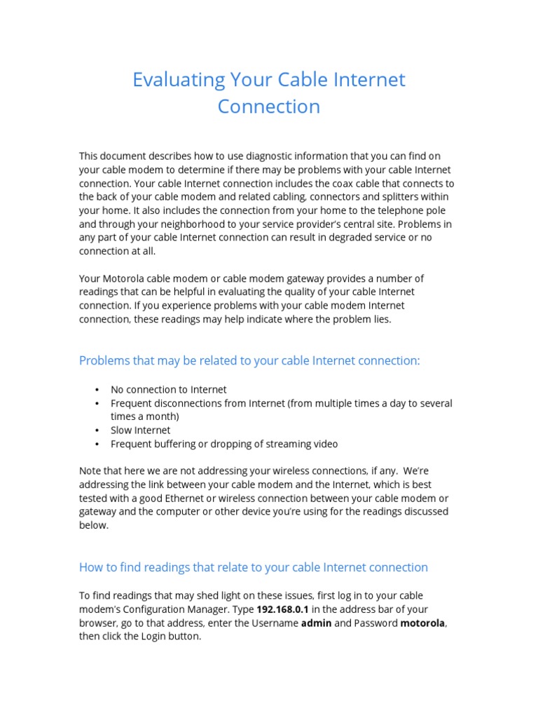 Problems That May Be Related To Your Cable Internet Connection ...