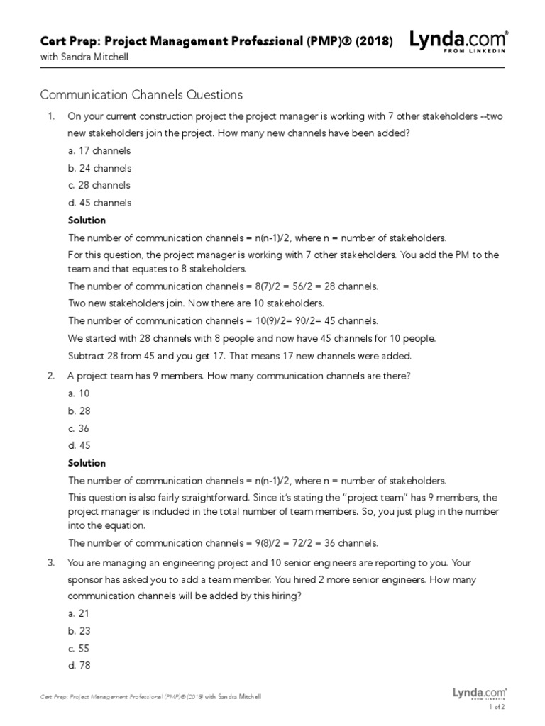Lynda - PMP - Communication Channels Questions | PDF | Teaching ...