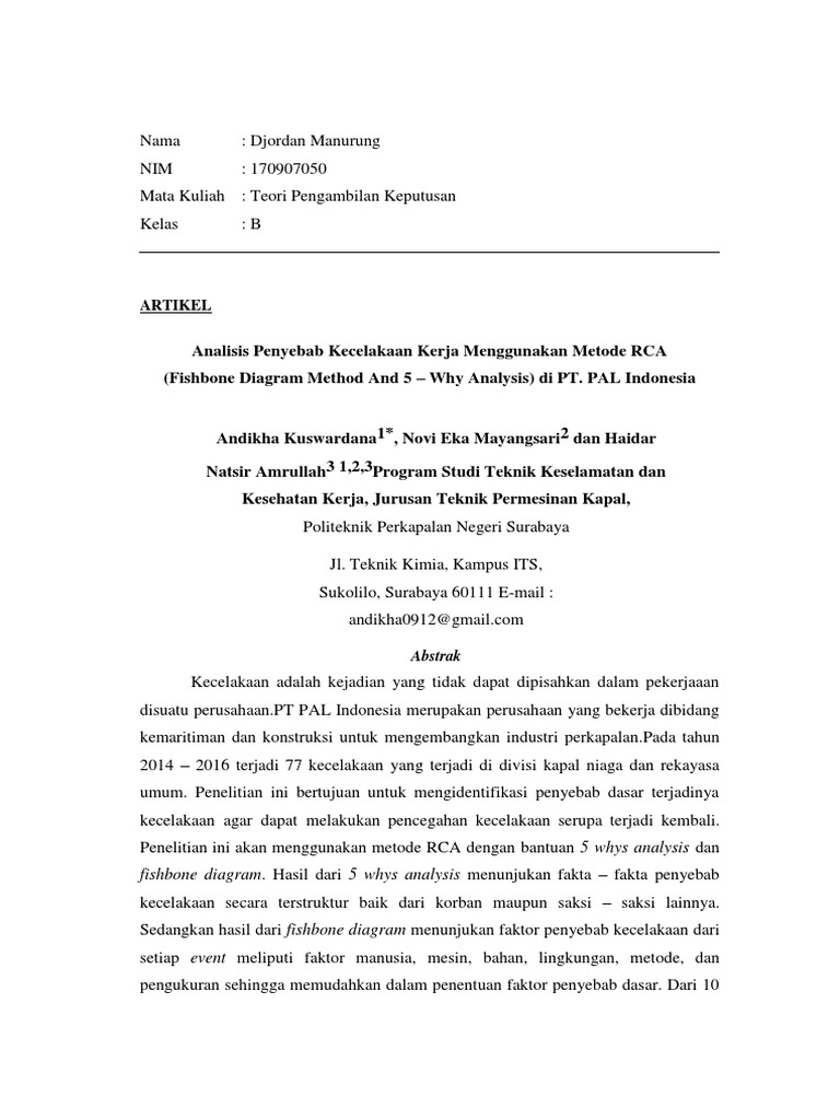 Analisis Penyebab Kecelakaan Kerja Menggunakan Metode RCA | PDF
