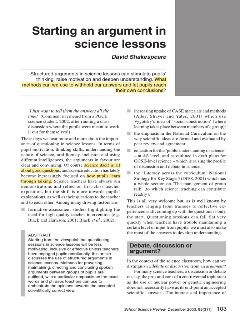 Argument in Science | PDF | Question | Science