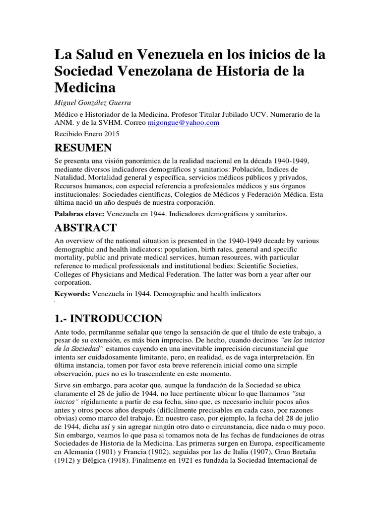 La Salud en Los Inicios de Venezuela | PDF | Tasa de mortalidad | Venezuela