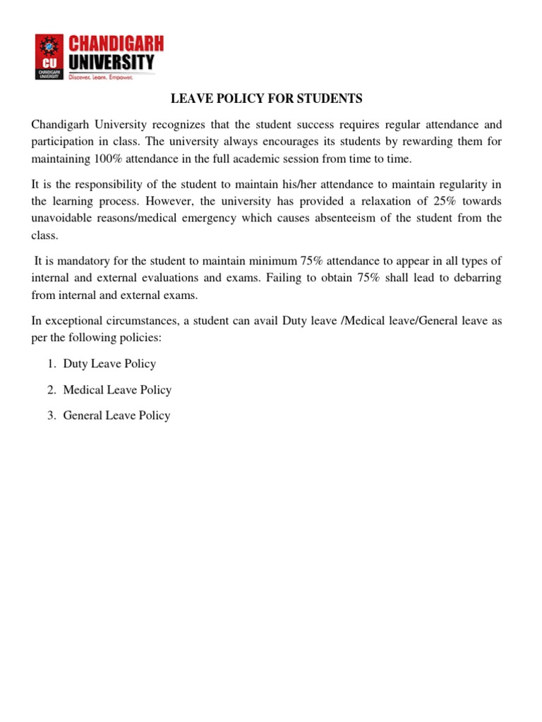 Student Leave Policy | PDF | Academic Term | Sick Leave