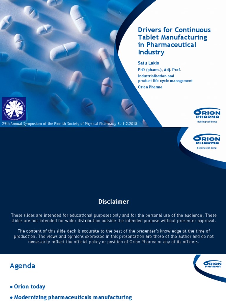 Continuous Tablet Manufacturing in Pharmaceutical Industry | PDF ...