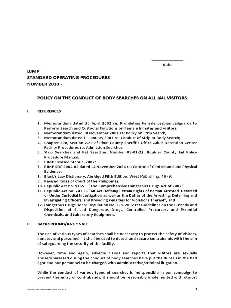 BJMP Body Search Procedures Overview | PDF | Arrest | Arrest Warrant