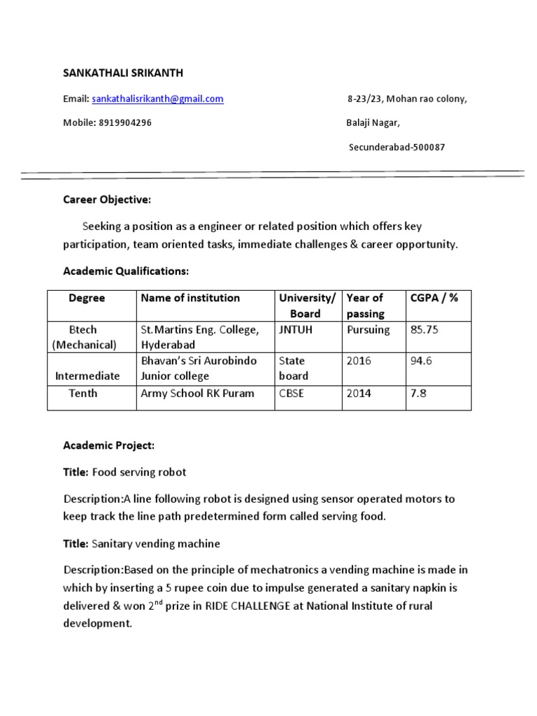 Mechanical Engineer Resume of Srikant | PDF