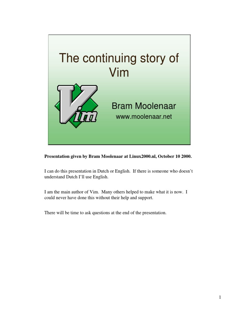 Bram Moolenaar's Vim Presentation | PDF | Software Development | Areas ...