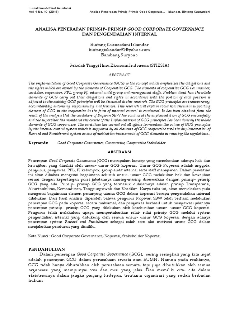 Analisa Penerapan Prinsip-Prinsip Good Corporate Governance Dan ...