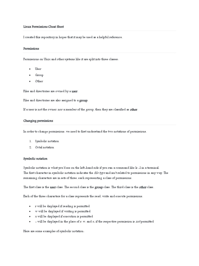 11 File Permissions Cheat Sheet | PDF | Computer Data | Operating ...