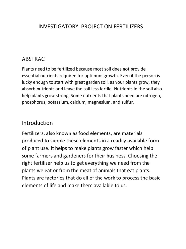 Investigatory Project On Fertilizers | PDF | Fertilizer | Soil
