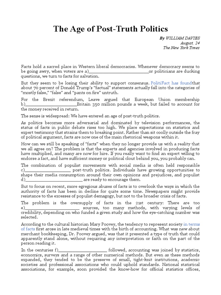 The Age of Post-Truth Politics: Politifact Has Found | PDF | Opinion ...