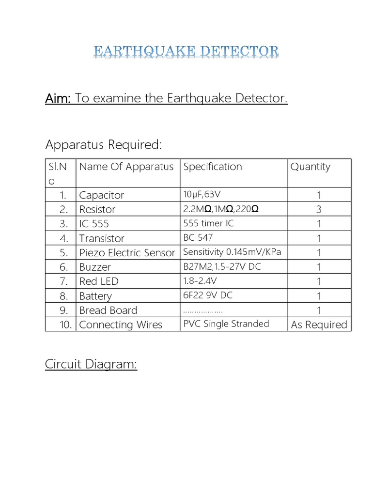 Aim: To Examine The Earthquake Detector. Apparatus Required | PDF ...