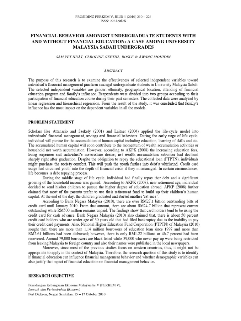 Financial Behavior Amongst Undergraduate Students With and Without ...