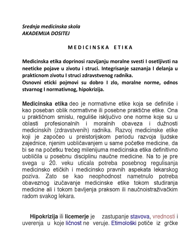 Medicinska Etika Skripta | PDF