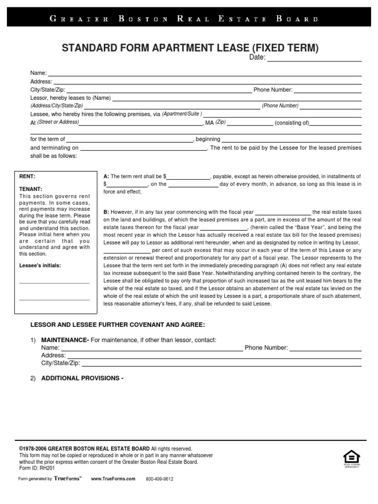 Standard Fixed-Term Apartment Lease | PDF | Lease | Leasehold Estate
