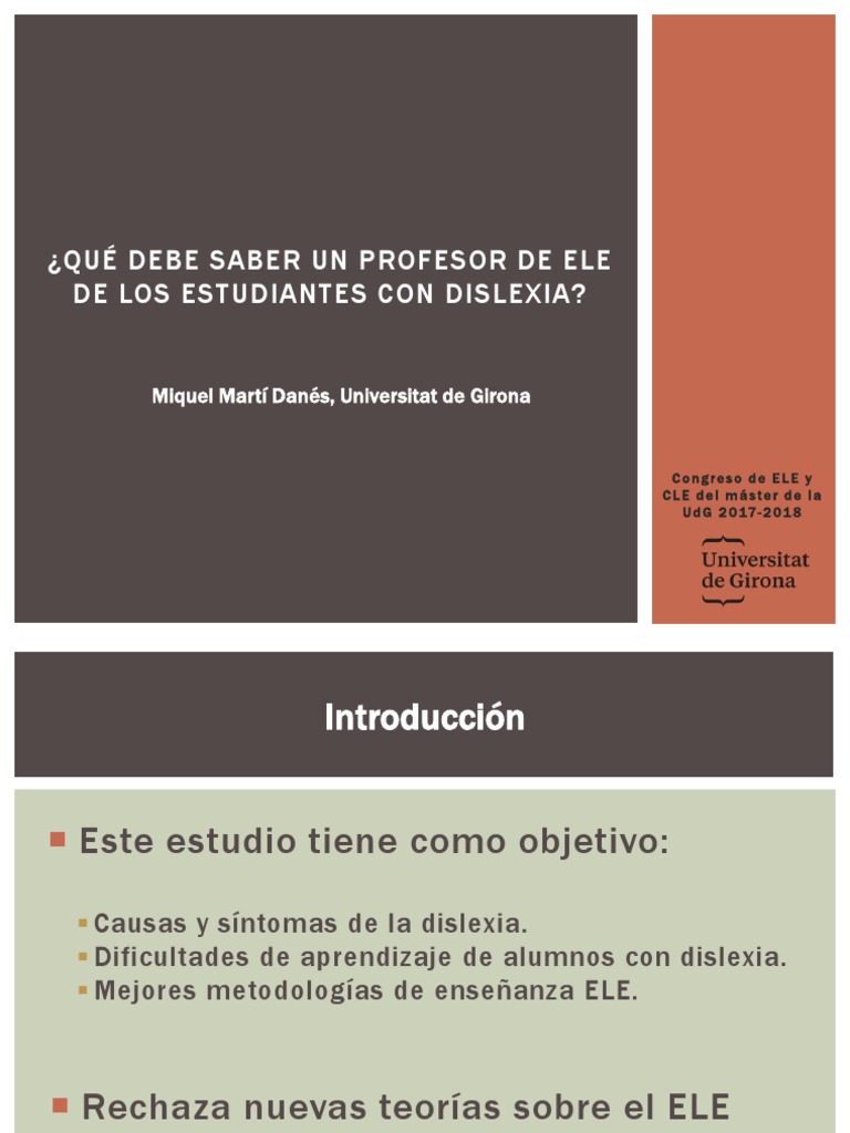 Dislexia y enseñanza de ELE: estrategias | PDF | Dislexia | Evaluación ...