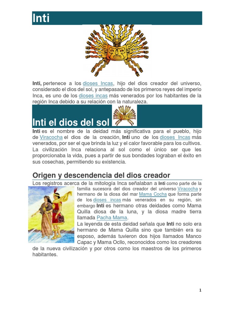Inti Dios Del Sol Inca | PDF | Imperio Inca | Deidad solar