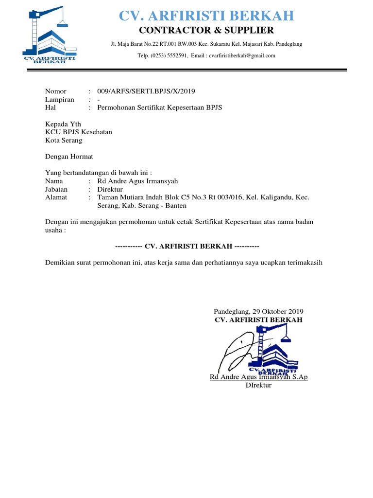 Surat Permohonan Bpjs | PDF