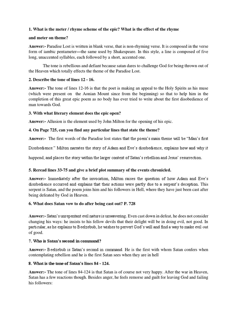 An Analysis of Key Passages and Themes in John Milton's Paradise Lost ...